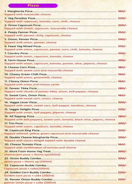 Menu of The Pizza Studio, Mehdipatnam, Hyderabad