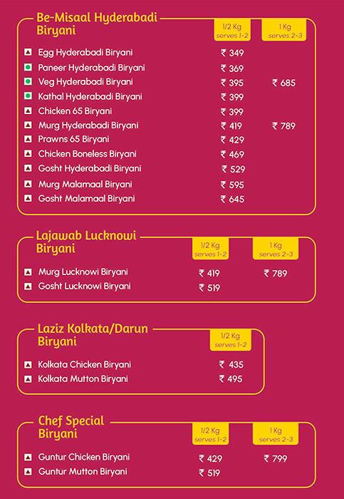 Menu at Biryani By Kilo - Mysore, Mysuru