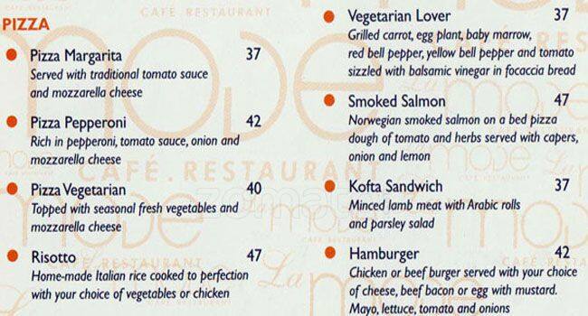 Menu at La Mode restaurant, Dubai, Al Abourooj Street