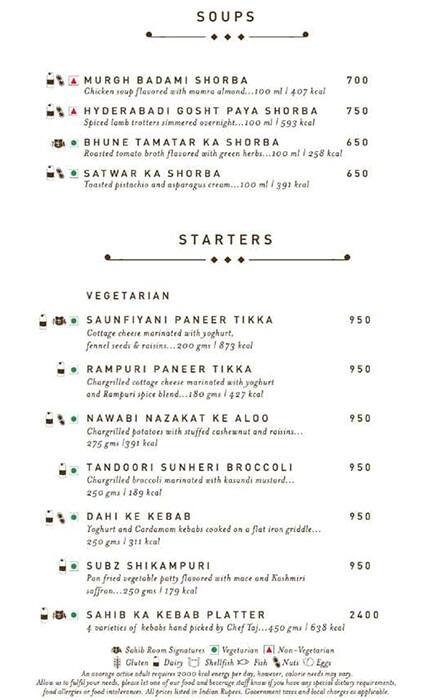 Menu of The Sahib Room & Kipling Bar - The St. Regis Mumbai, Lower ...