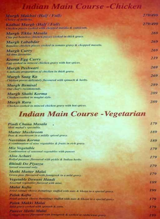 Menu at Moti Mahal Delux Tandoori Trail, Gurugram, Amba Residency Hotel