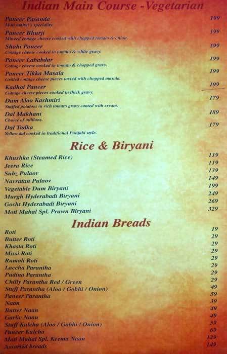 Menu at Moti Mahal Delux Tandoori Trail, Gurugram, Amba Residency Hotel