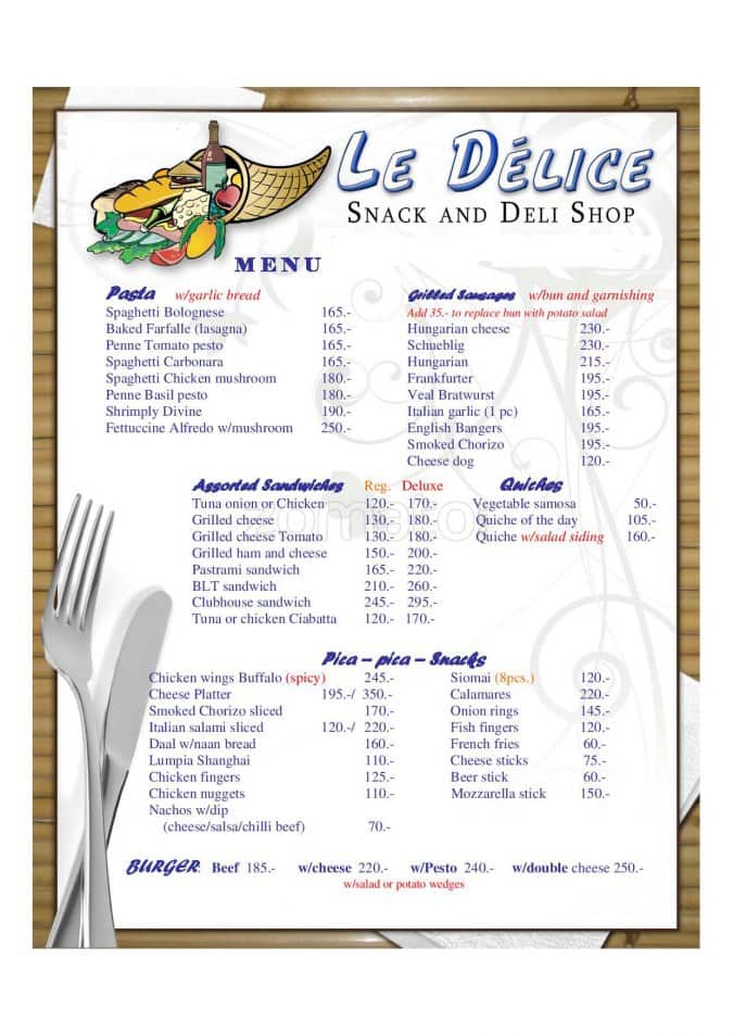 Menu at Le Delice, Parañaque