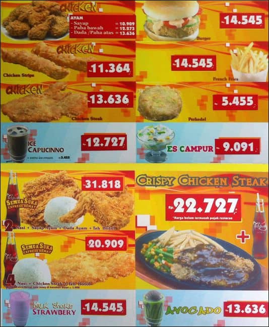Menu at Express Chicken restaurant, Tangerang, Jalan Raya Imam Bonjol