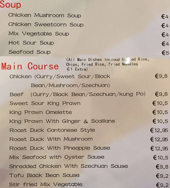 Menu at Fortune Terrace Buffet restaurant, Dublin, 46-49 O'Connell ...
