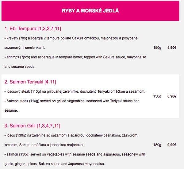 Speisekarte von Sakura Asian Restaurant & Sushi Bar, Nitra