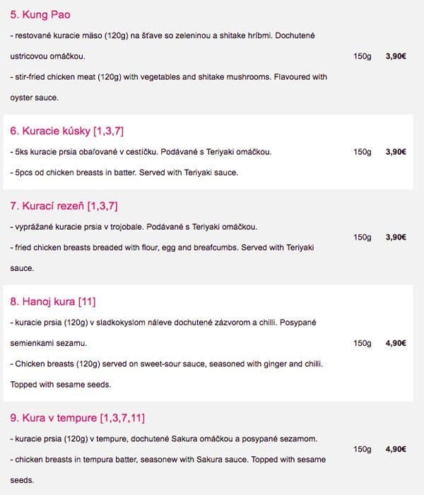 Speisekarte von Sakura Asian Restaurant & Sushi Bar, Nitra