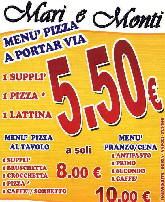 Menu at Mari E Monti restaurant, Rome, Via Collatina