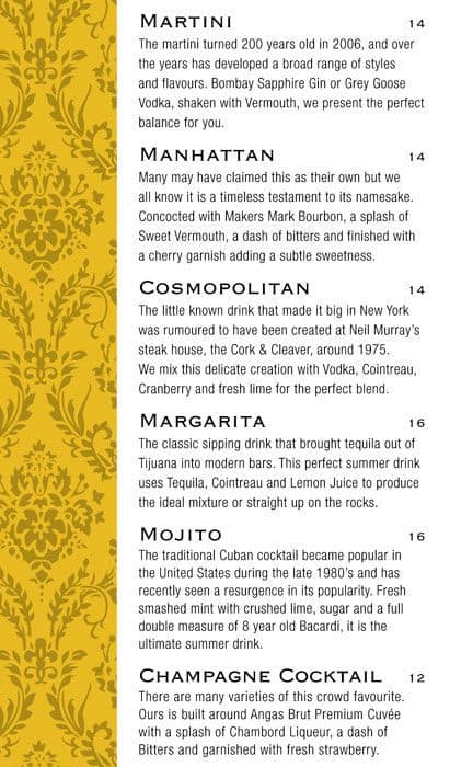 Menu at The Hotel Metropolitan pub & bar, Adelaide