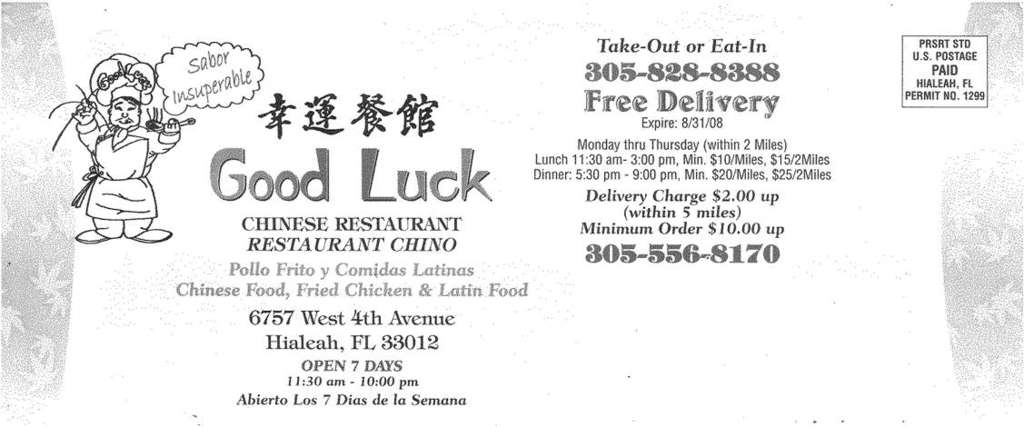 Menu at Good Luck Fried Chicken restaurant, Hialeah