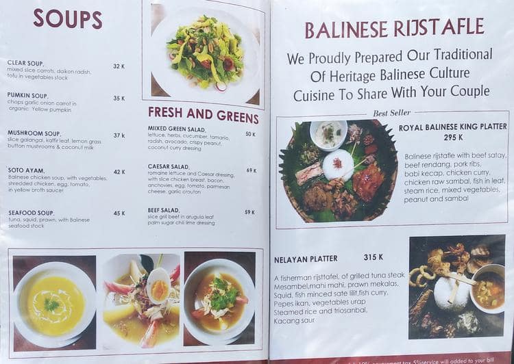 Menu at Bumi Bali Restaurant, Ubud
