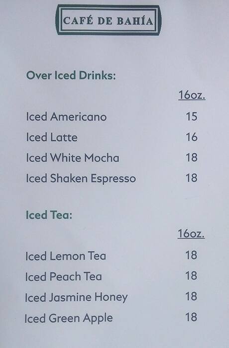 Menu at Cafe De Bahia, Dubai, Burjuman Center Al Mankhool