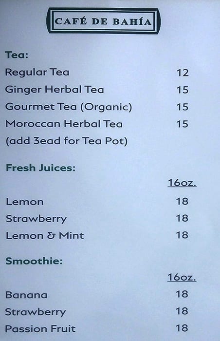 Menu at Cafe De Bahia, Dubai, Burjuman Center Al Mankhool