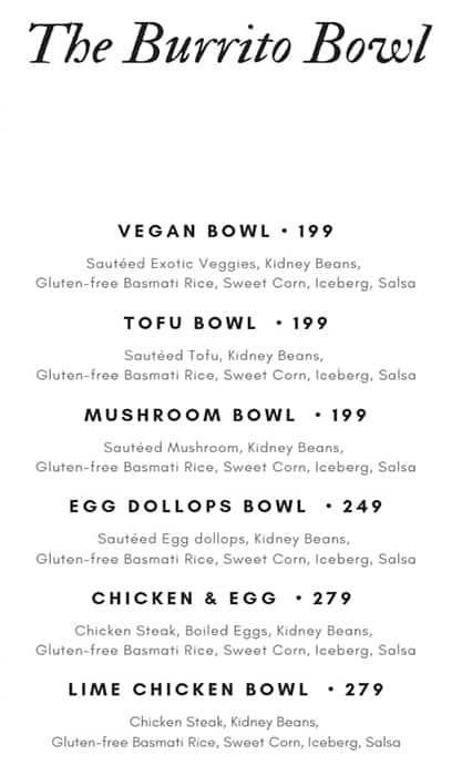 Menu of The Burrito Bowl, Himayath Nagar, Hyderabad