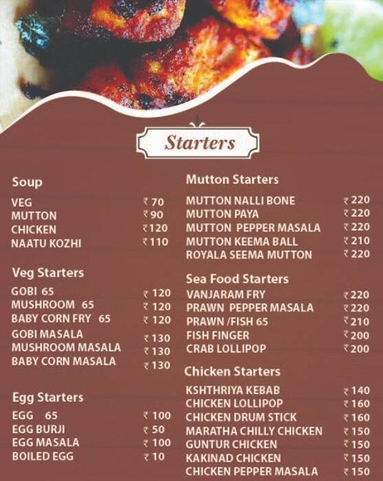 Menu of Hotel Al-Taj, Pallavaram, Chennai