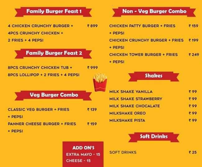 Menu of We Crunch, Perungudi, Chennai