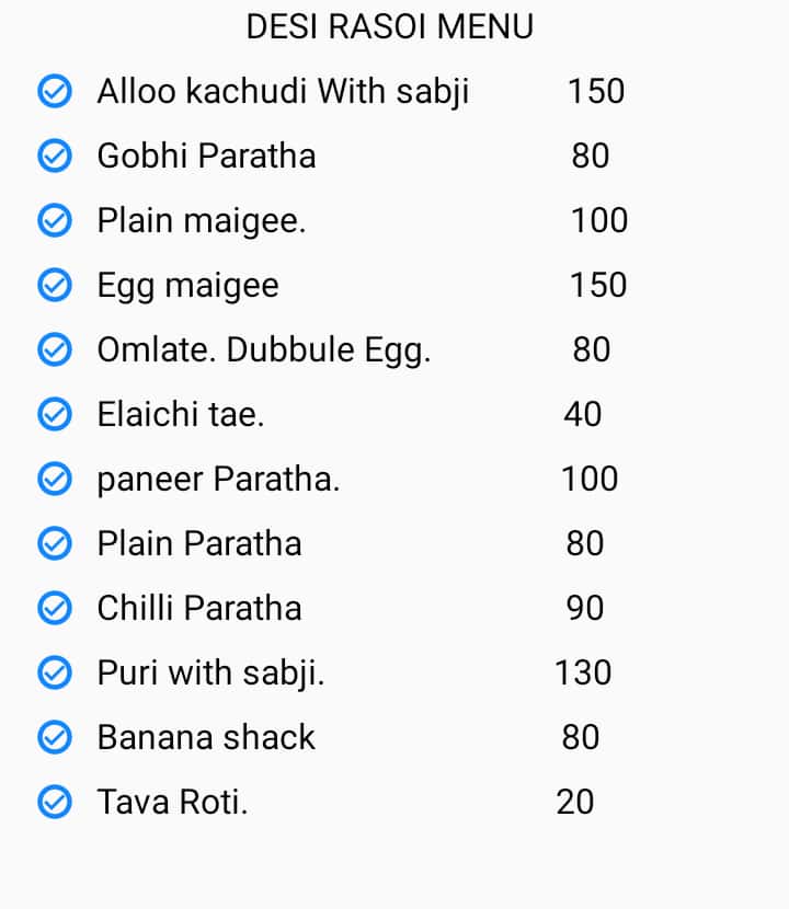 Menu of Desi Rasoi, Khora Colony, Noida