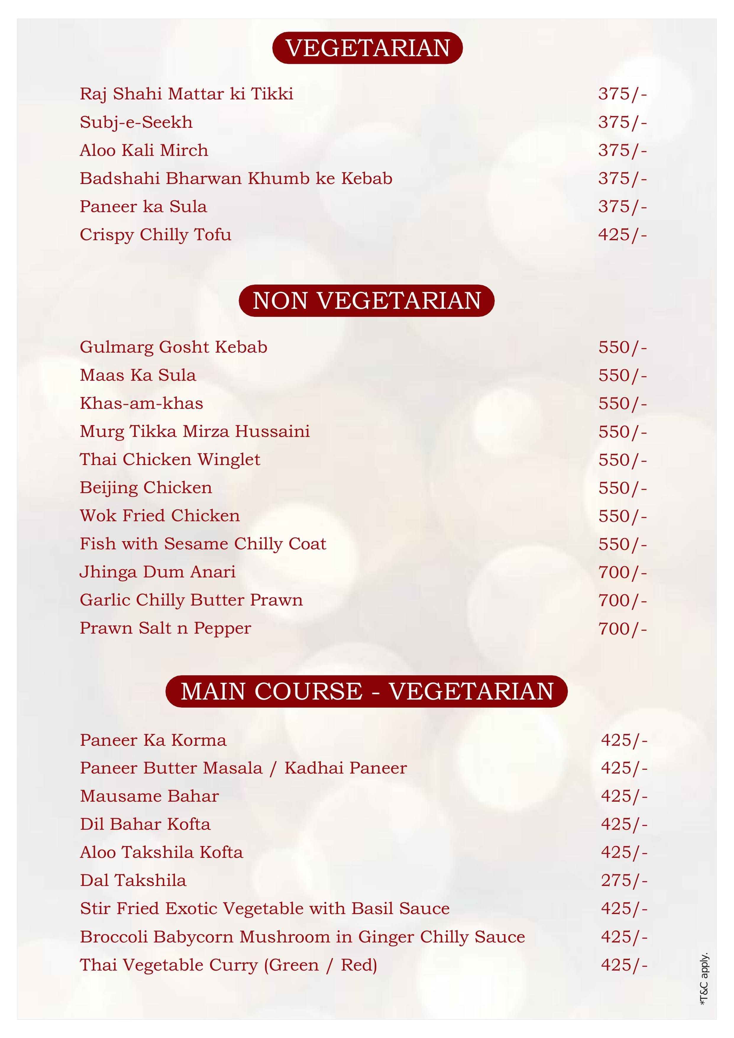 Menu of The Oriental Kitchen - Chankya BNR Hotel, Kanka, Ranchi
