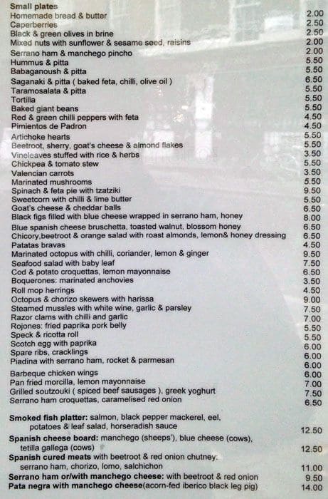 Menu at Norfolk Arms pub & bar, London, 28 Leigh St