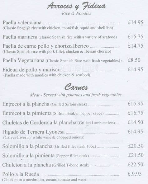 Menu at La Rueda pub & bar, London, 66 Clapham High St