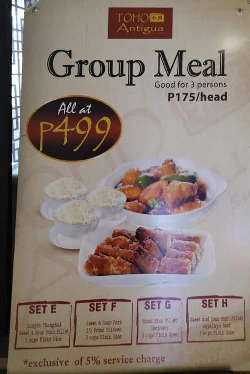 Carta de Toho Restaurant Antigua, Muntinlupa