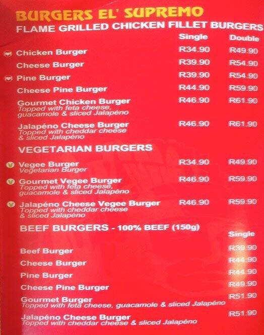 Menu at Mochachos Trade Route Mall restaurant, Lenasia