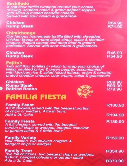 Menu at Mochachos Trade Route Mall restaurant, Lenasia