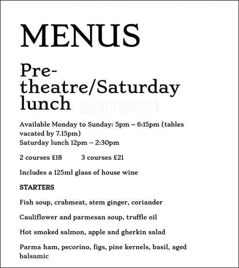 Menu at Gamba restaurant, Glasgow