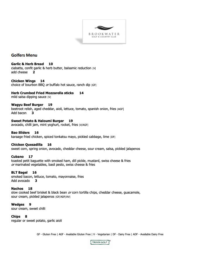 Menu at Boulevard At Brookwater Restaurant, Functions & Bar, Brookwater