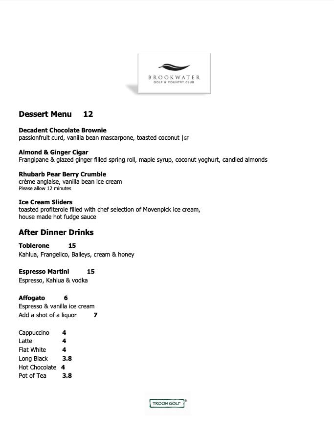 Menu at Boulevard At Brookwater Restaurant, Functions & Bar, Brookwater