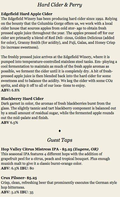 Menu at McMenamins Barley Mill Pub, Portland