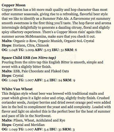 Menu at McMenamins Barley Mill Pub, Portland