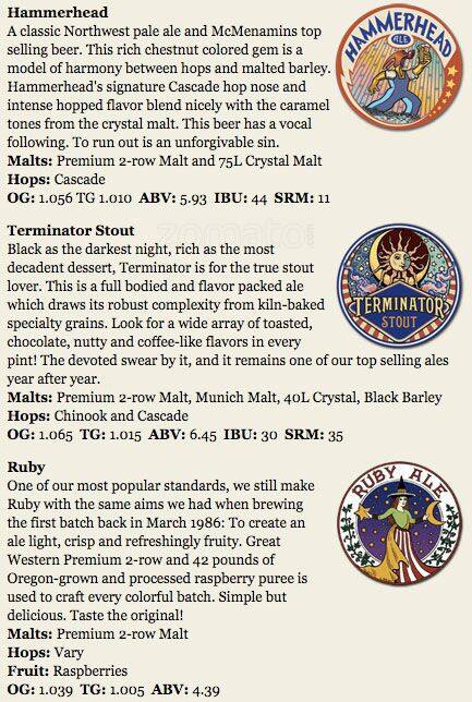 Menu at McMenamins Barley Mill Pub, Portland