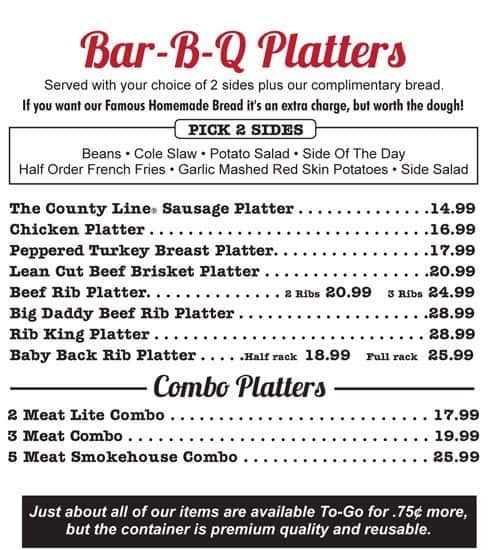 Menu at The County Line BBQ, San Antonio, 111 W Crockett St #104