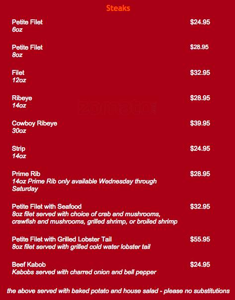 Menu at Young's steakhouse, Slidell