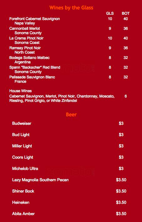 Menu at Young's steakhouse, Slidell