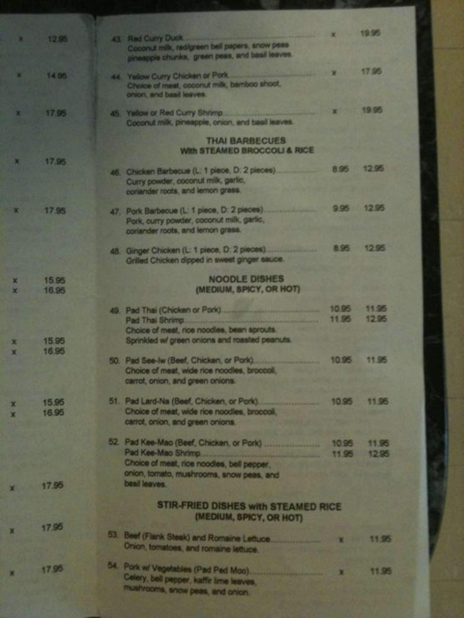 Menu at Pattaya Thai Restaurant, Mount Pleasant