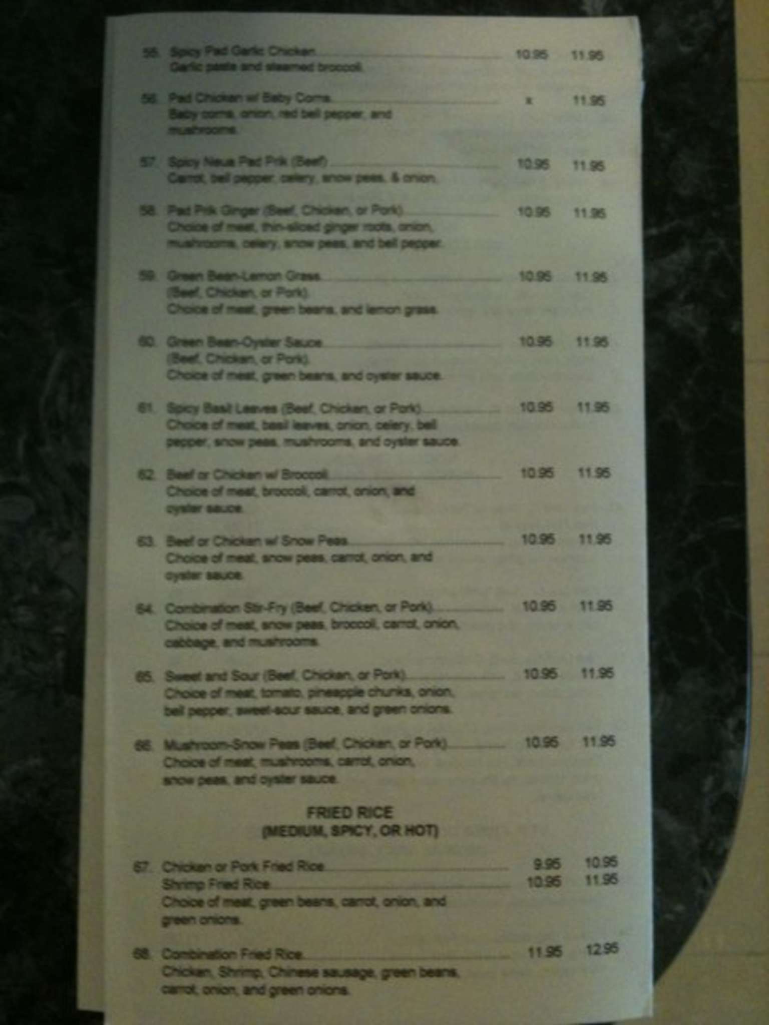 Menu at Pattaya Thai Restaurant, Mount Pleasant