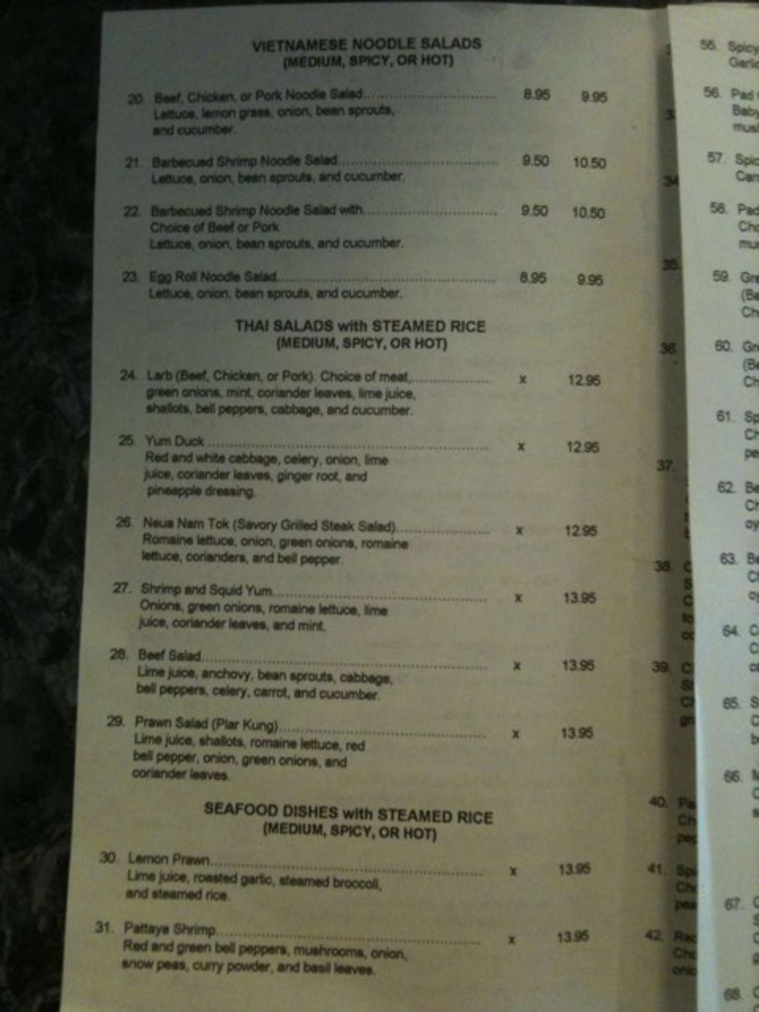 Menu at Pattaya Thai Restaurant, Mount Pleasant