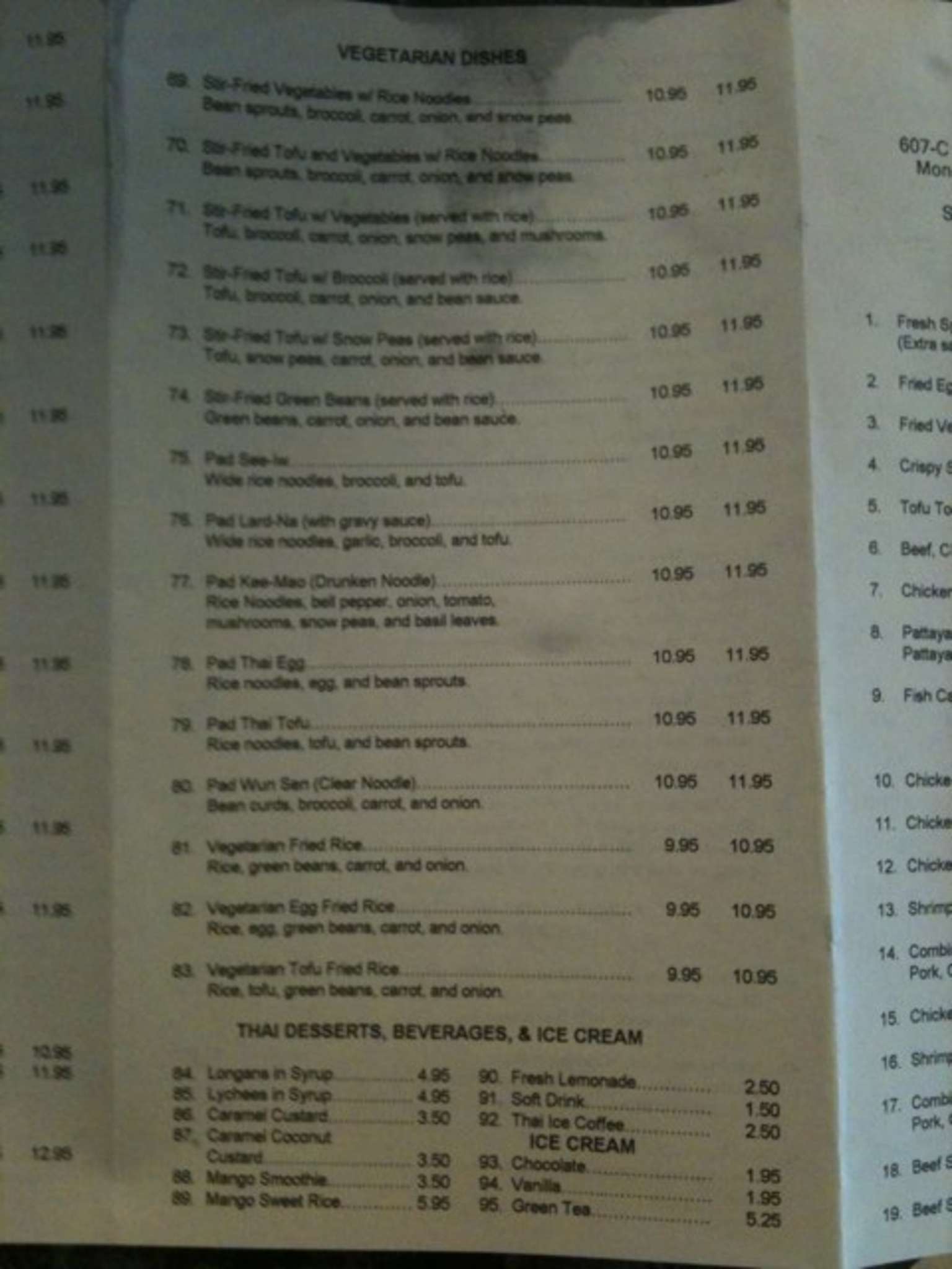 Menu at Pattaya Thai Restaurant, Mount Pleasant