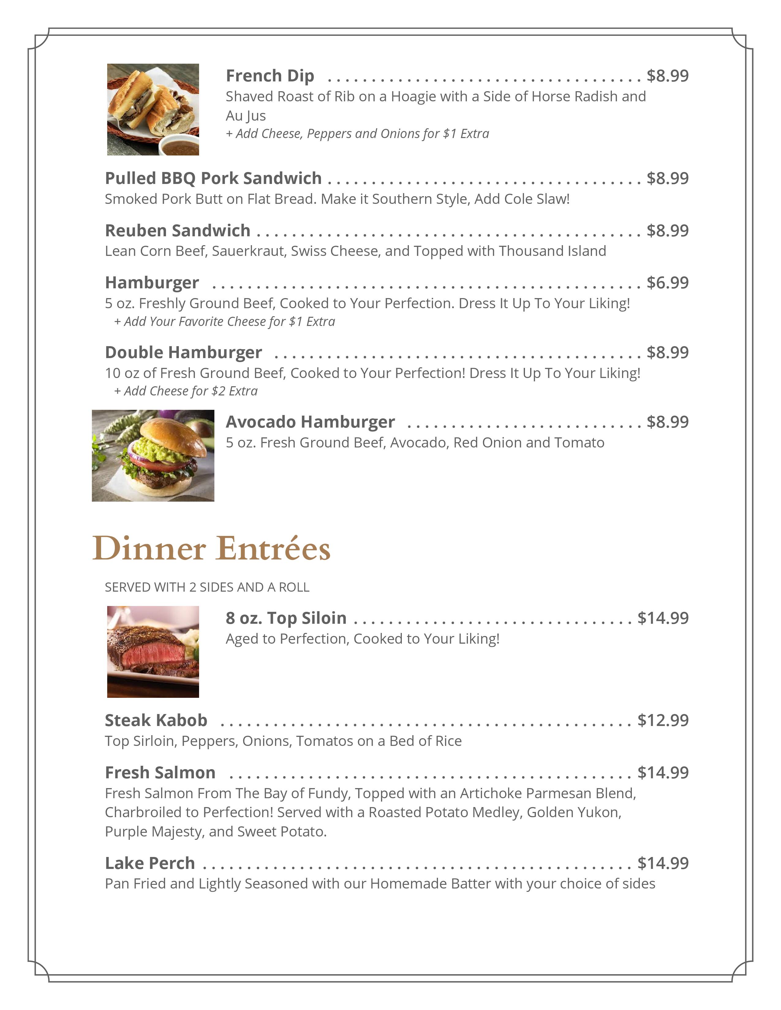 Carta de H2O RESTAURANT, Battle Creek