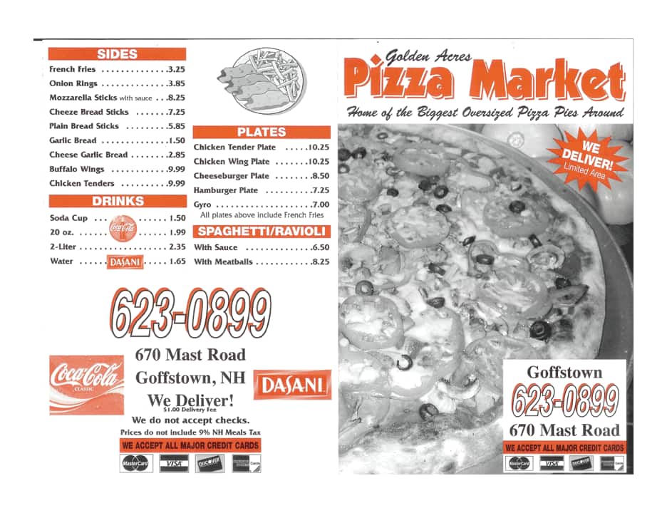 Menu at Pizza Market pizzeria, Goffstown, 670 Mast Rd