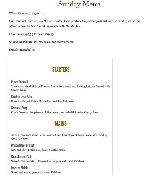 Menu at The Moody Cow steakhouse, Bradford