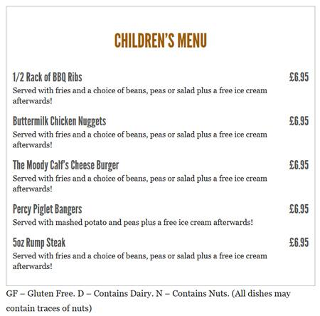 Menu at The Moody Cow steakhouse, Bradford