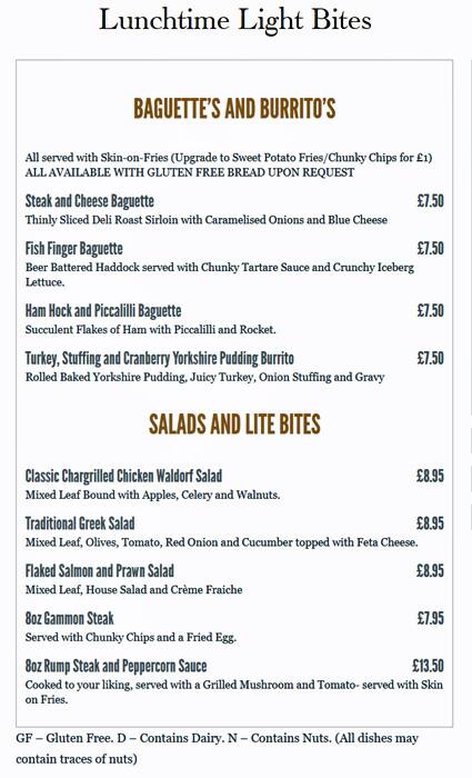 Menu at The Moody Cow steakhouse, Bradford