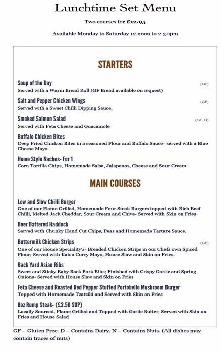 Menu at The Moody Cow steakhouse, Bradford