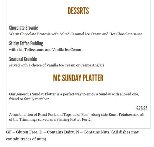 Menu at The Moody Cow steakhouse, Bradford