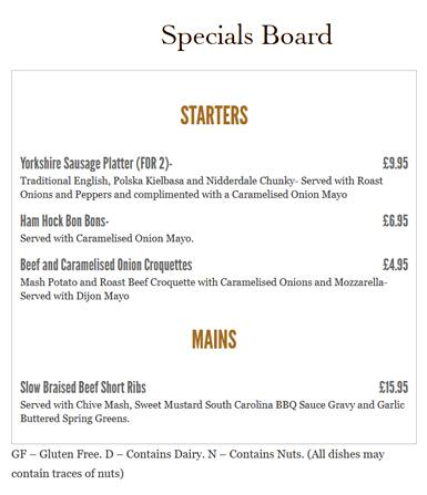 Menu at The Moody Cow steakhouse, Bradford