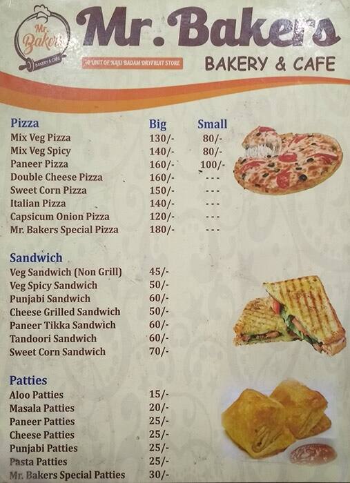 Menu at Mr. Bakers, Jaipur