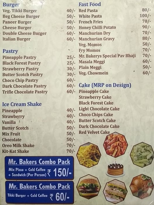 Menu at Mr. Bakers, Jaipur